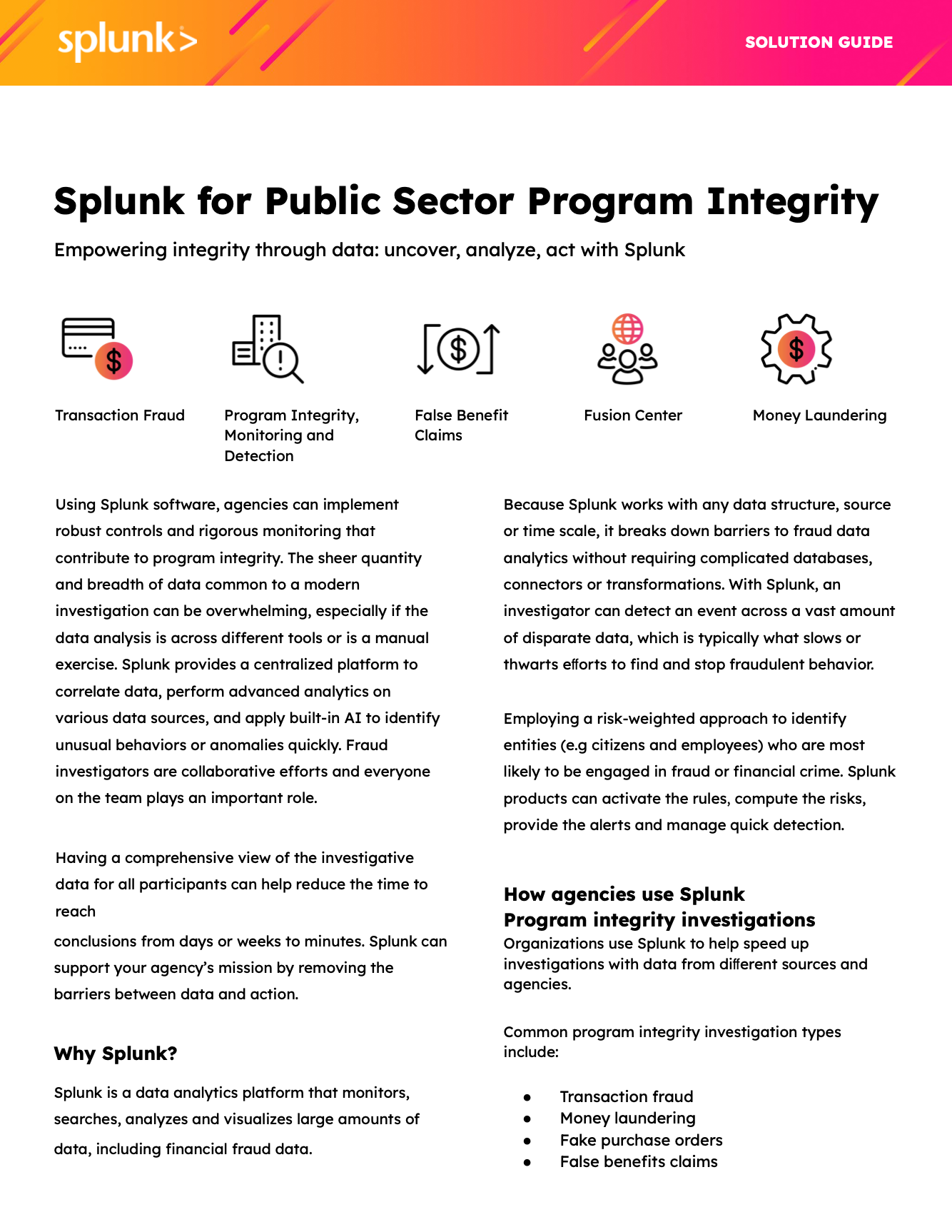 Splunk for Public Sector Program Integrity
